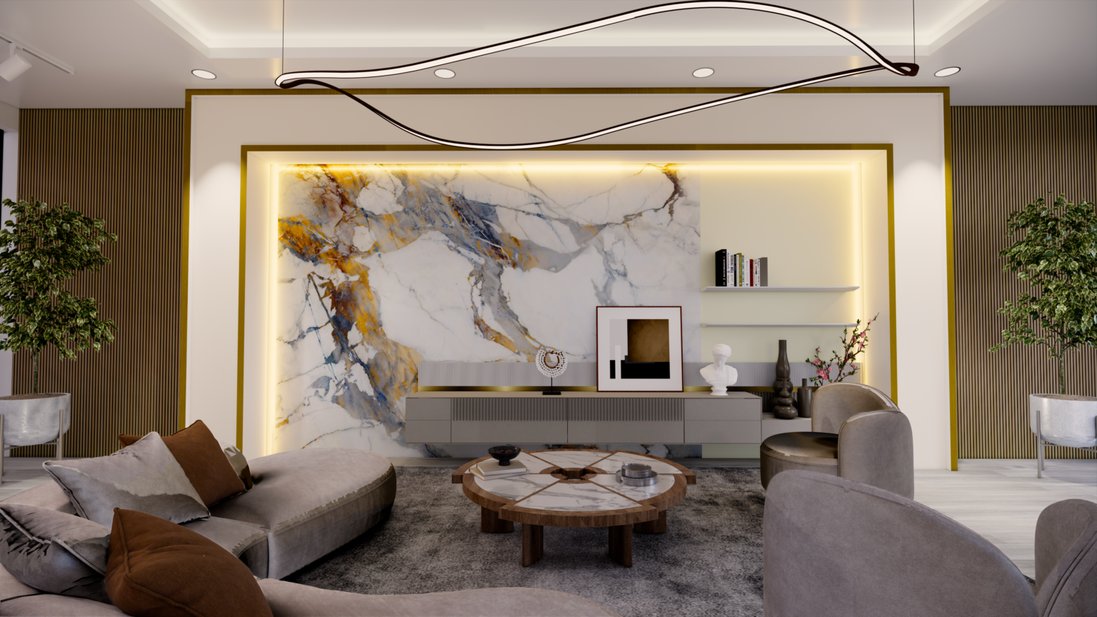 SANTIAGO GOLD MARBLE - INTERLOCKING CONTINUOUS - Roshan